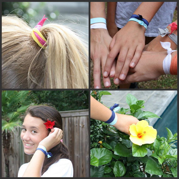 Double Hair Elastics (4) - Hair Tie Bracelets - Emi Jay Inspired Ribbon ...